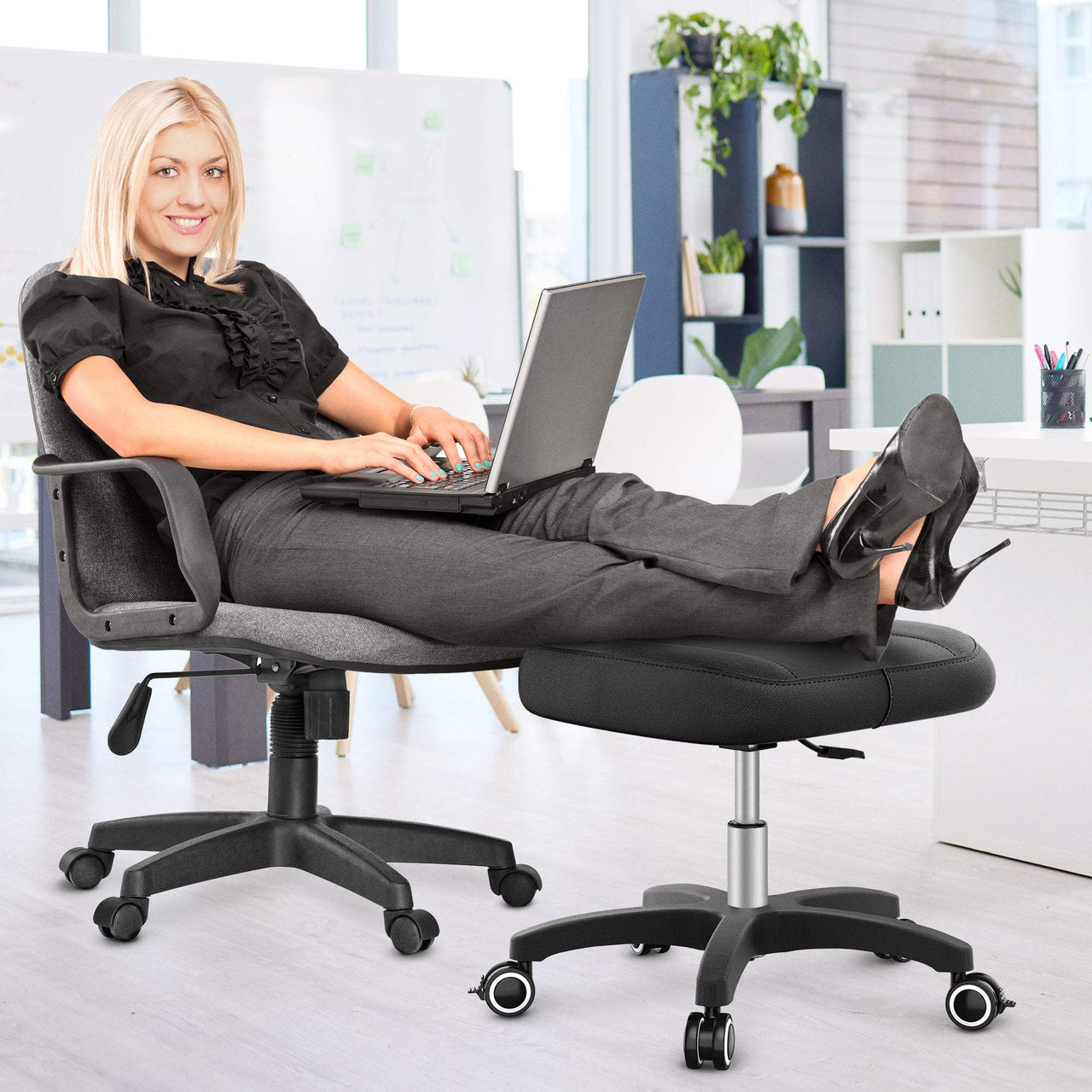 TASALON Adjustable Footrest Stool with Wheels – Ergonomic Ottoman