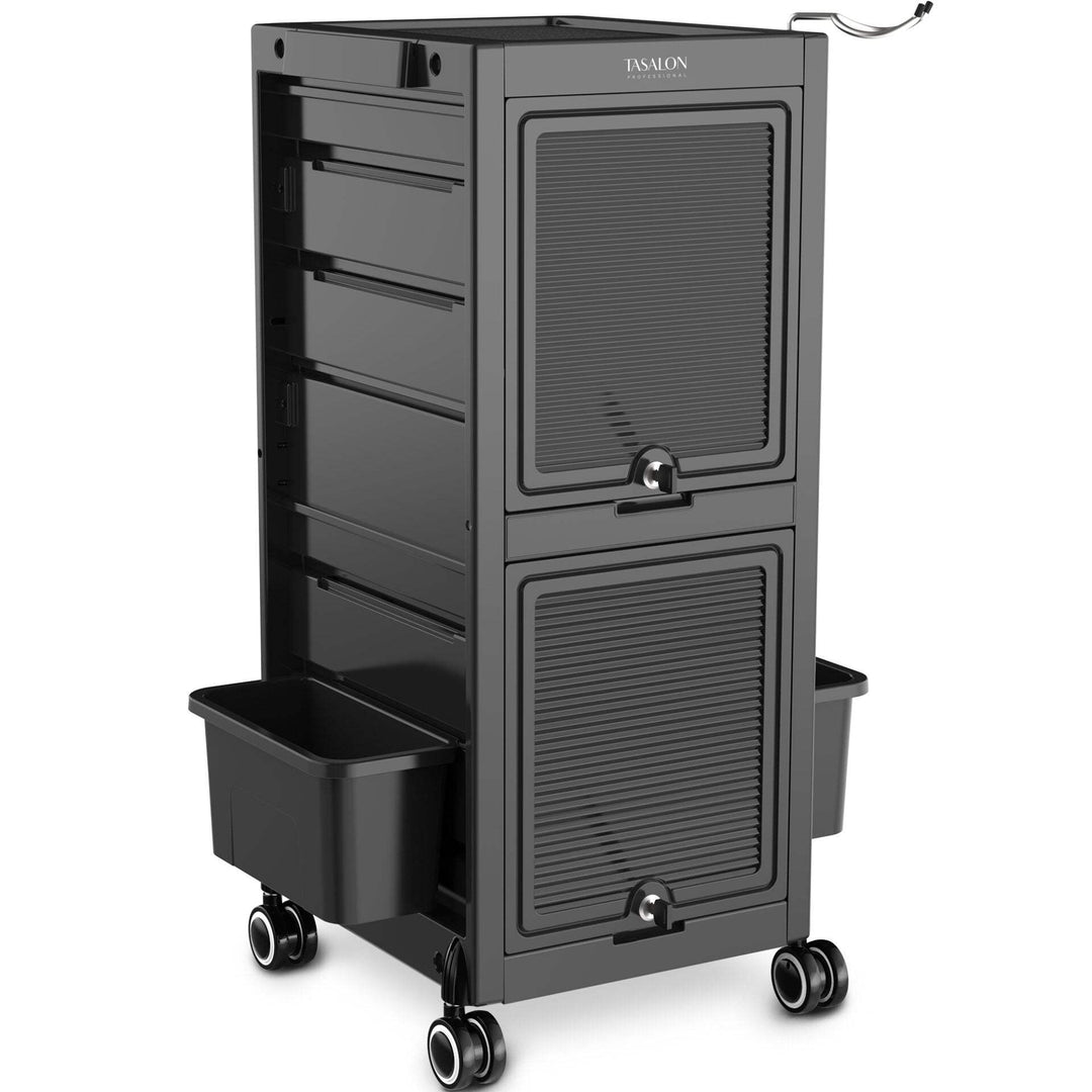 TASALON Premium Lockable Versatile Salon Trolley Cart-Black